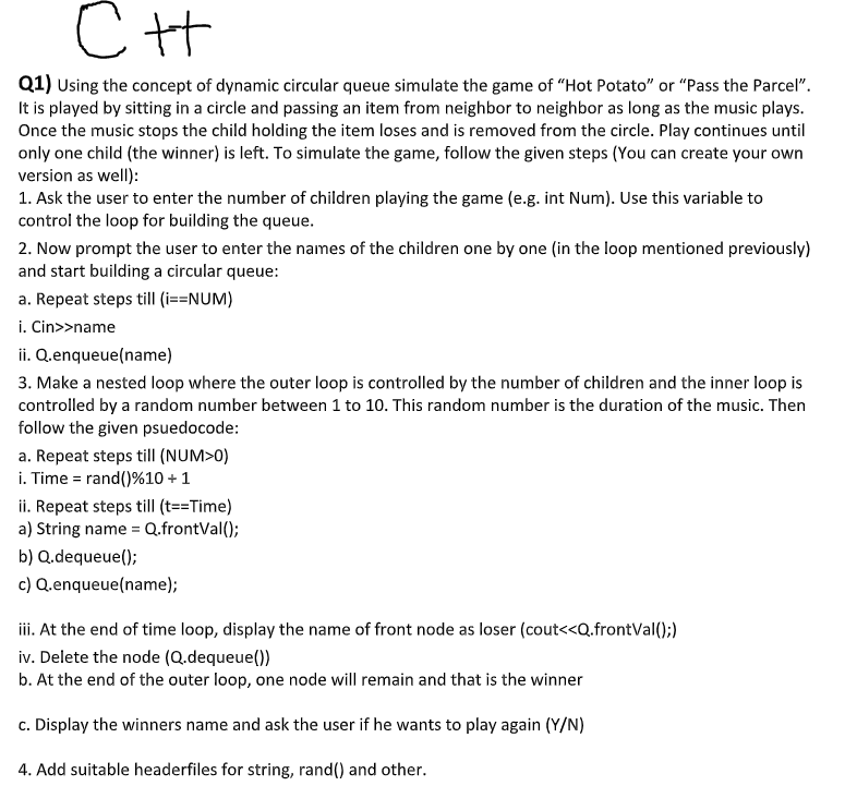 Solved CH Q1) Using the concept of dynamic circular queue | Chegg.com