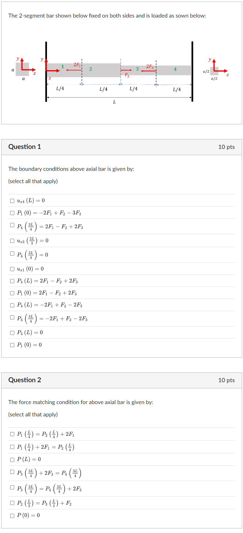 Solved The 2-segment bar shown below fixed on both sides and | Chegg.com