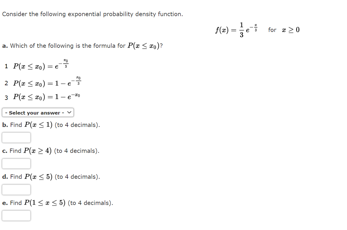 Solved Consider the following exponential probability | Chegg.com