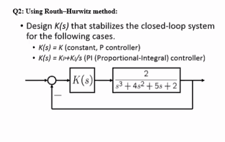 Solved Q2: Using Routh-Hurwitz method: • Design K(s) that | Chegg.com