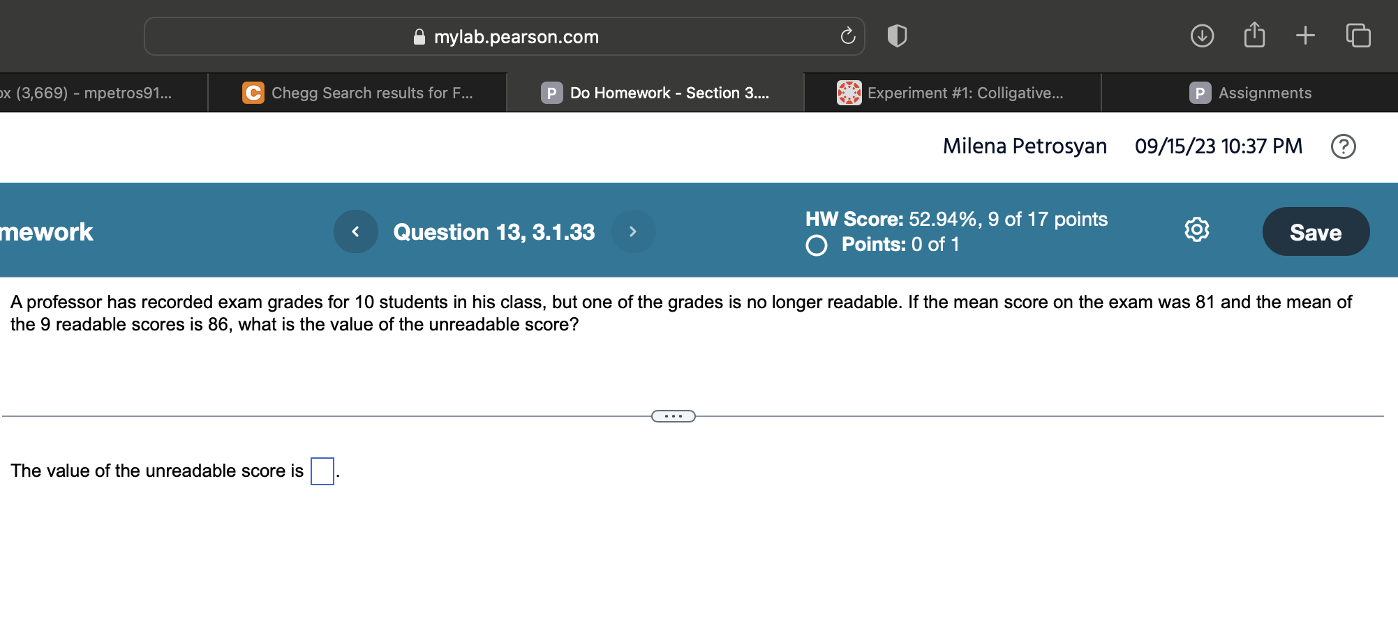 A professor has recorded exam grades for 10 students | Chegg.com