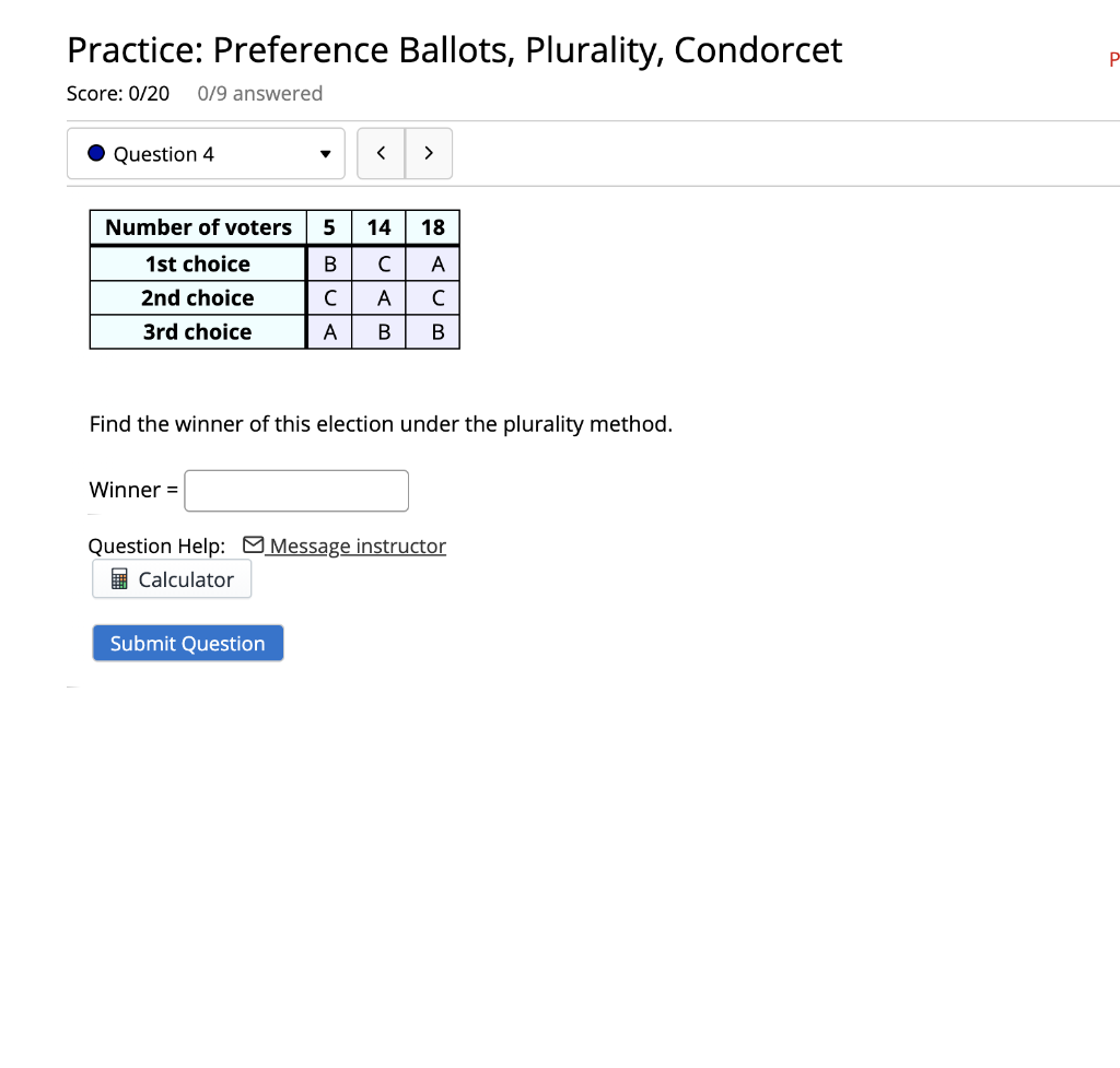 Solved Practice: Preference Ballots, Plurality, Condorcet P | Chegg.com