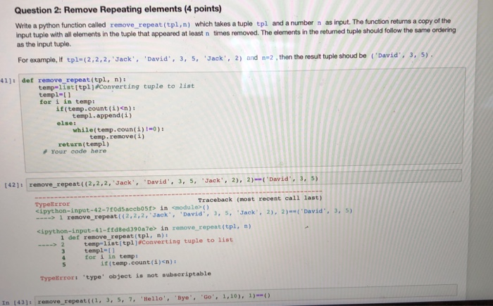 Solved Question 2: Remove Repeating elements (4 points) | Chegg.com