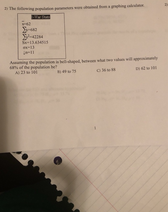 Solved the following population parameters were obtained | Chegg.com