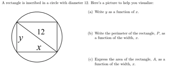 Solved A rectangle is inscribed in a circle with diameter | Chegg.com