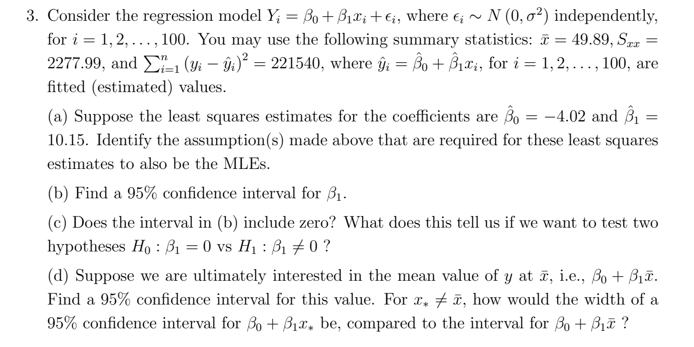 Solved Consider the regression model Yi=β0+β1xi+ϵi, where | Chegg.com