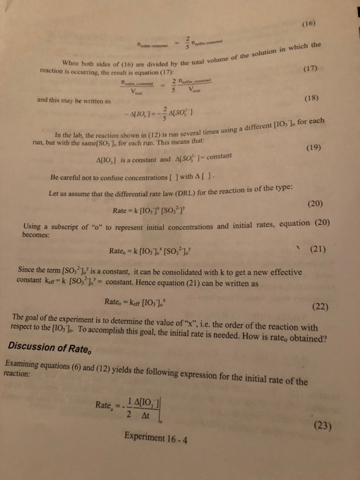 Lab - Chemical Kinetics: The Method of Initial Rates. | Chegg.com