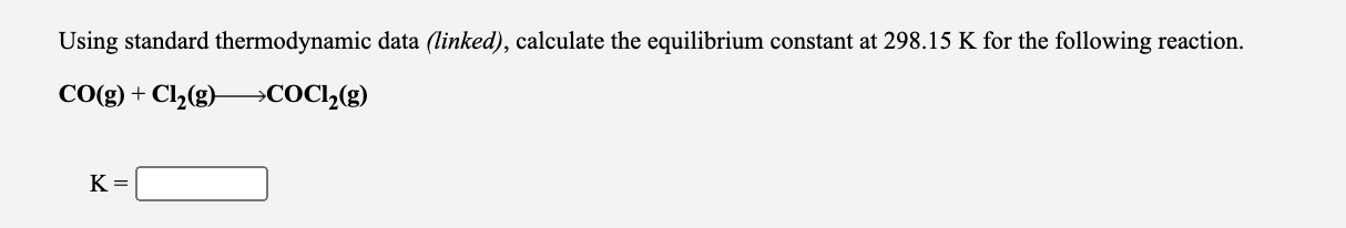Solved Use standard thermodynamic data (in the Chemistry | Chegg.com