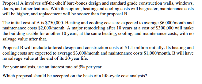 Solved The US Army received two proposals for a turn-key | Chegg.com