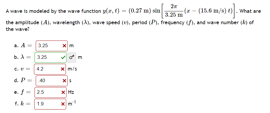 Solved A wave is modeled by the wave function y(x,t)=(0.27 | Chegg.com