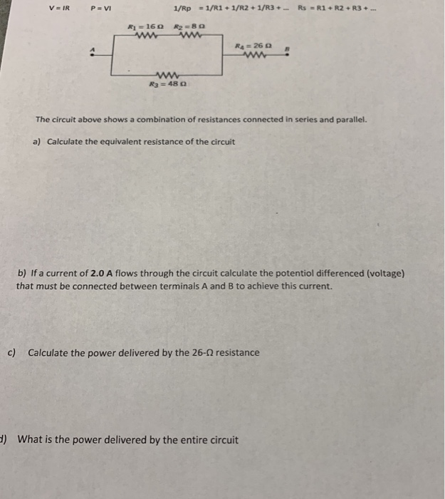 Solved 1/Rp #1/R1 + 1/R2 + 1/R3 +-- RS-R1 + R2 + R3 + R4-26 | Chegg.com