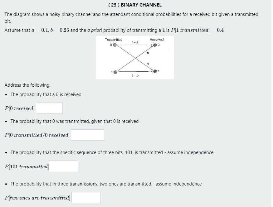 Solved (25) BINARY CHANNEL The diagram shows a noisy binary | Chegg.com