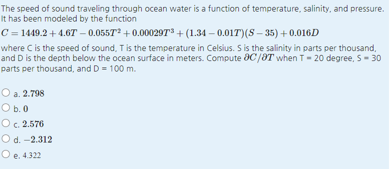 Solved The speed of sound traveling through ocean water is a | Chegg.com