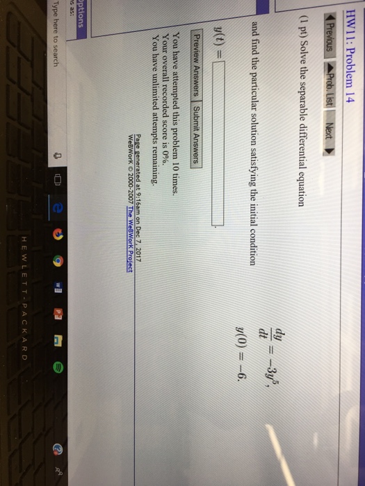 Solved HW11: Problem 14 (1 pt) Solve the separable | Chegg.com