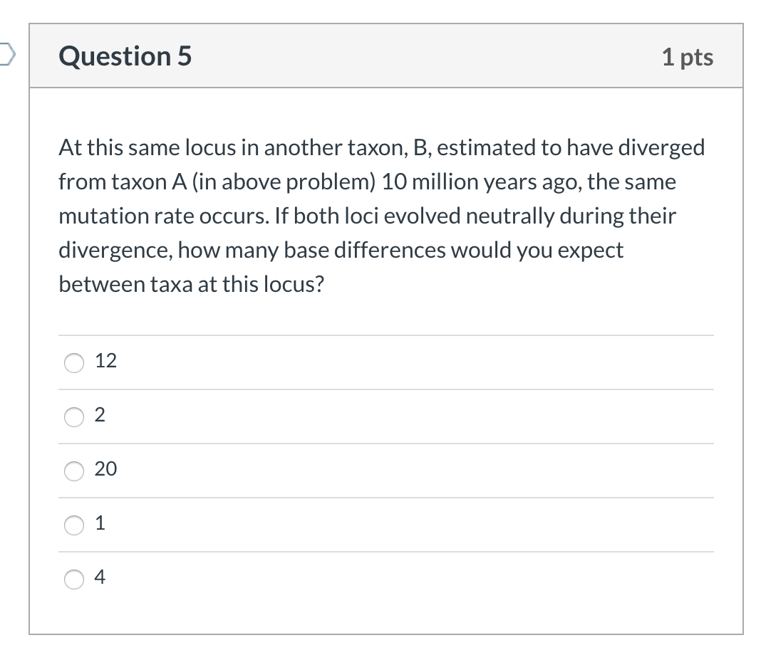 At this same locus in another taxon, B, estimated to | Chegg.com