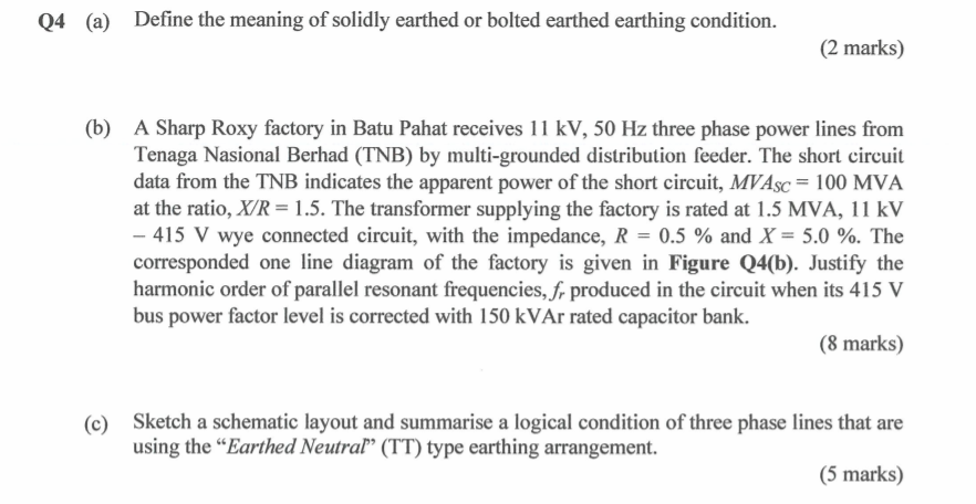 Equivalent system Plant loads MVAsc=100 MVA, 11 kv, | Chegg.com