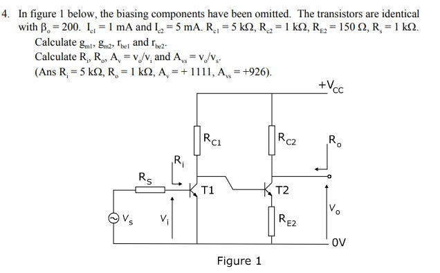 Solved 4. In figure 1 below, the biasing components have | Chegg.com