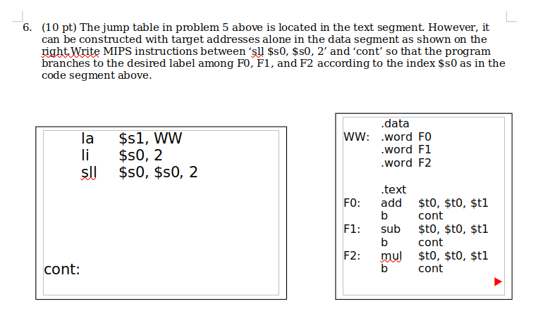 Solved (10 ﻿pt) ﻿The jump table in problem 5 ﻿above is | Chegg.com