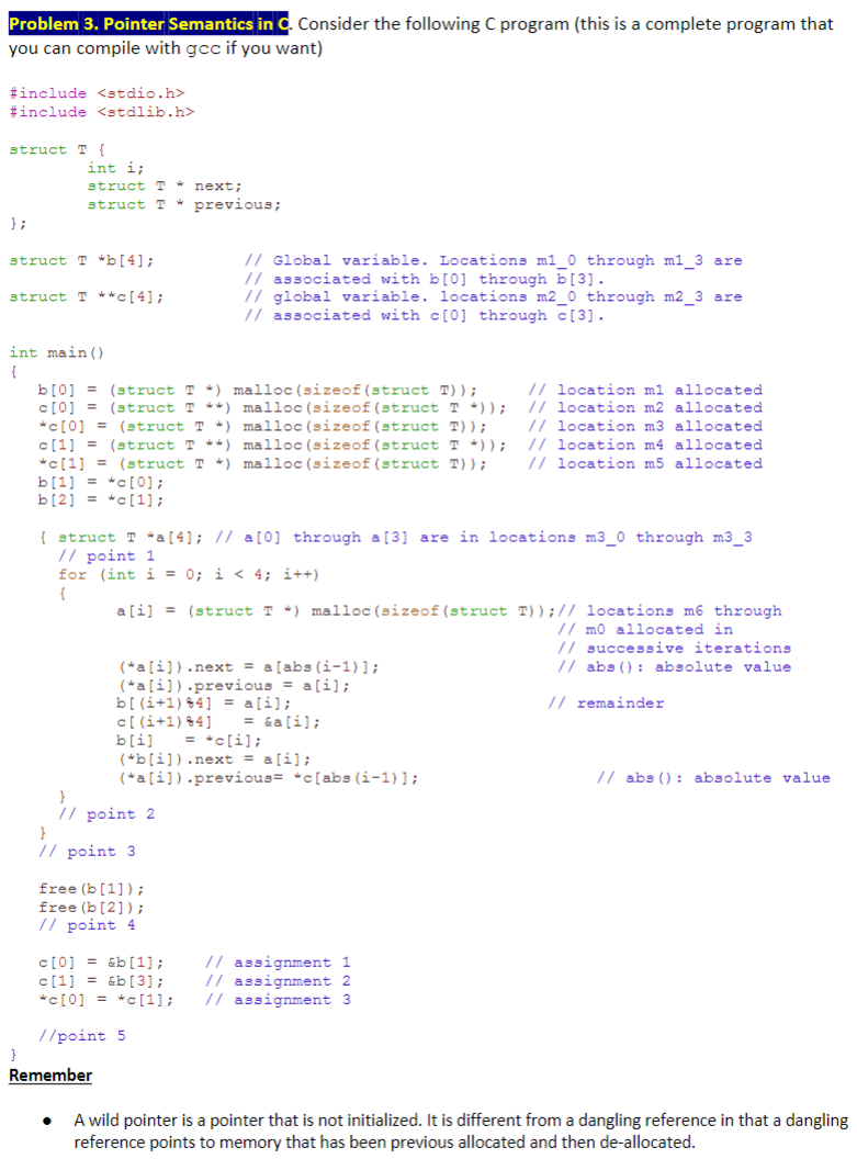 Solved Problem 3 Pointer Semantics In C Consider The