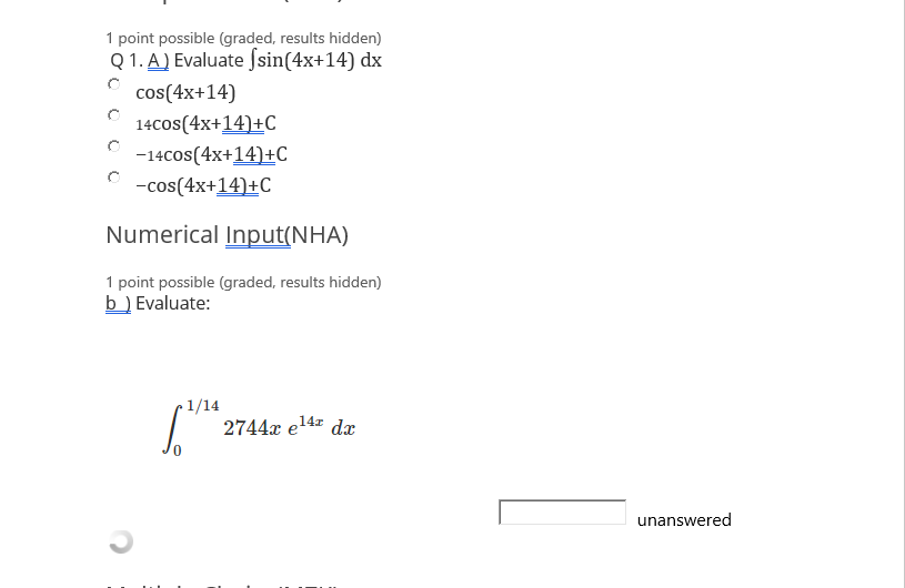 Solved 1 Point Possible Graded Results Hidden Q1 A 5149
