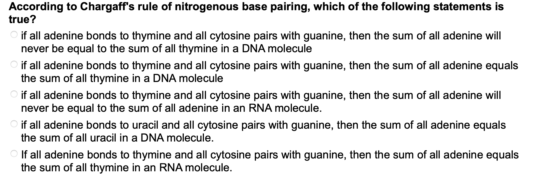 Solved According to Chargaff's rule of nitrogenous base | Chegg.com