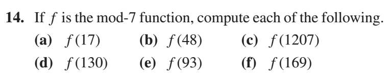 Solved 14. If f is the mod-7 function, compute each of the | Chegg.com