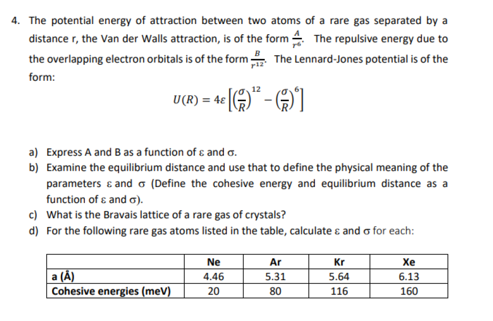 The potential energy of attraction between two atoms | Chegg.com