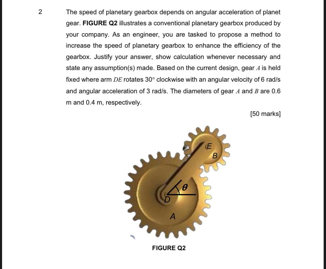 Solved 2 The speed of planetary gearbox depends on angular | Chegg.com