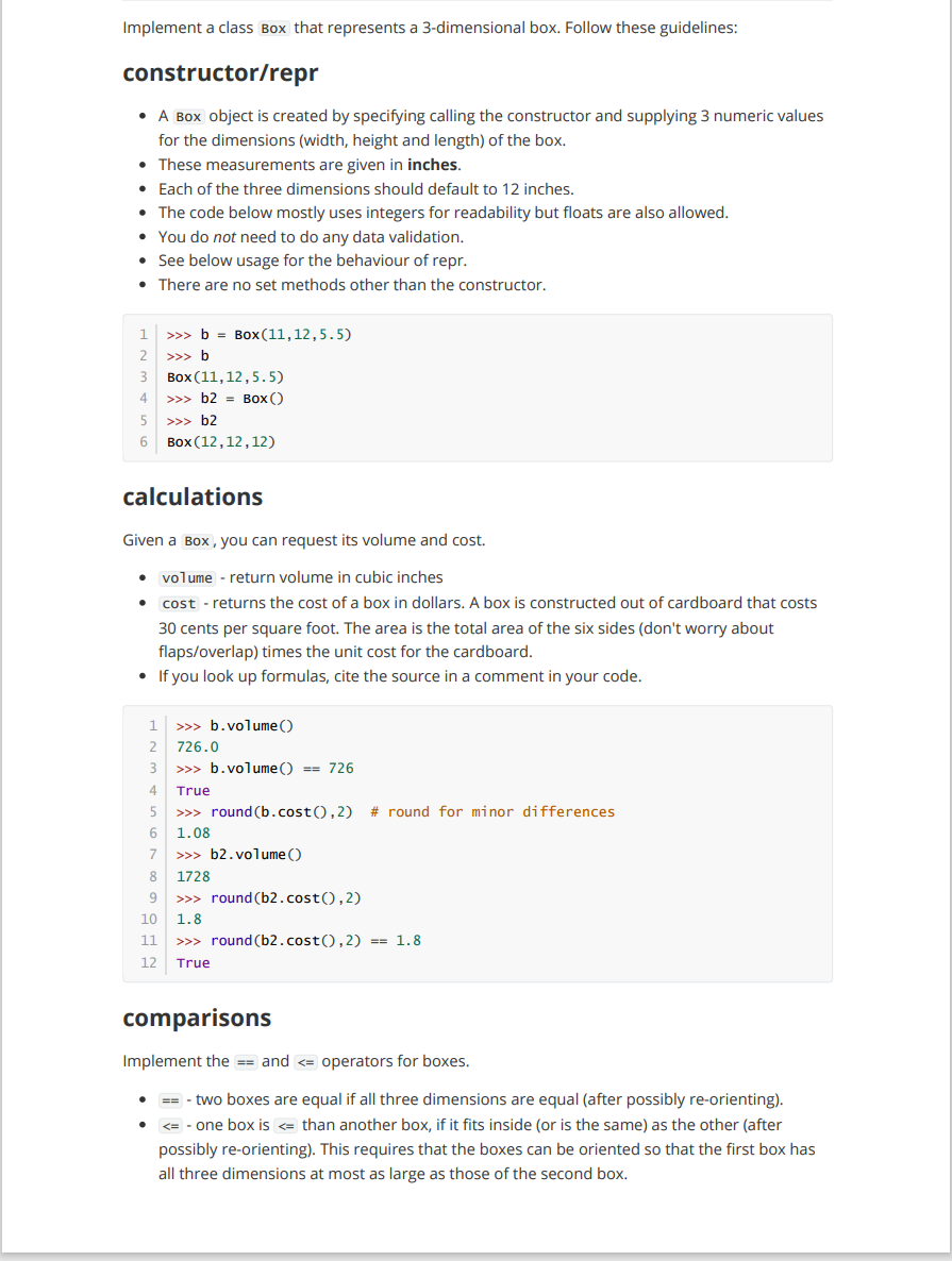 Solved Implement a class Box that represents a 3-dimensional | Chegg.com