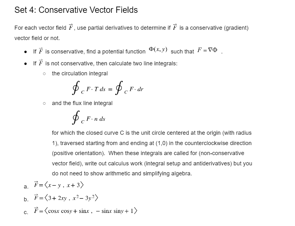 Solved Set 4: Conservative Vector Fields For each vector | Chegg.com