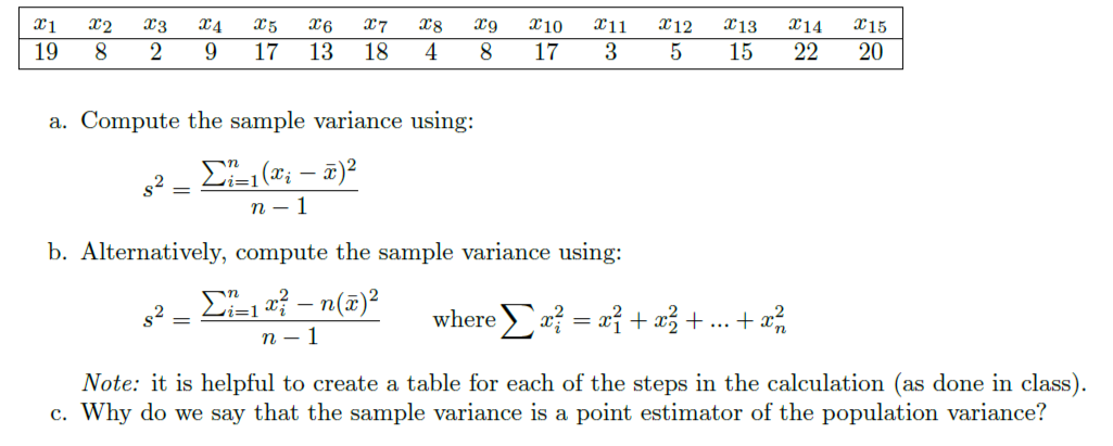 Solved a. Compute the sample variance using: | Chegg.com