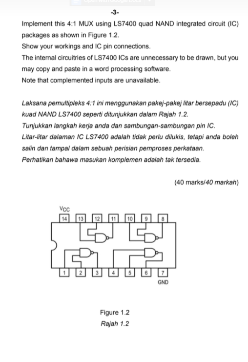 Solved . -2- Question 1/ Soalan 1 (a) A 4-to-1 multiplexer | Chegg.com
