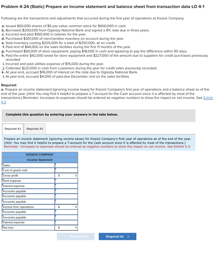 Solved Problem 4-24 (Static) ﻿Prepare an income statement | Chegg.com