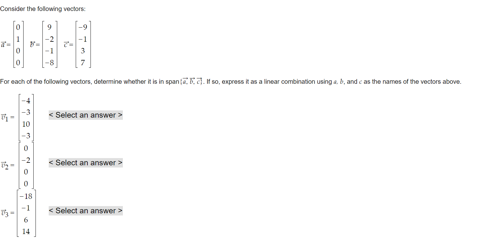 Solved Consider the following vectors: | Chegg.com