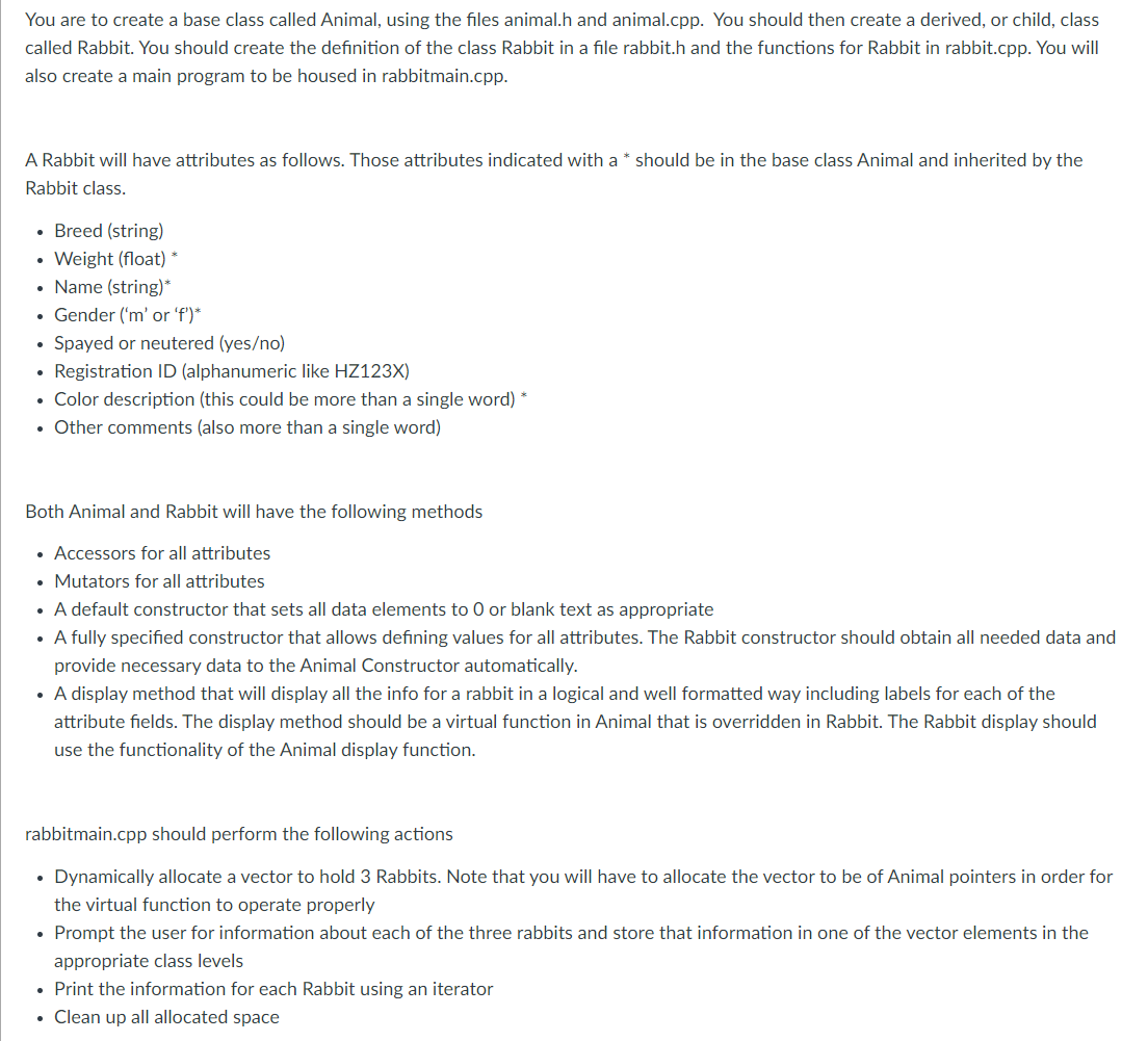 Solved You are to create a base class called Animal, using | Chegg.com