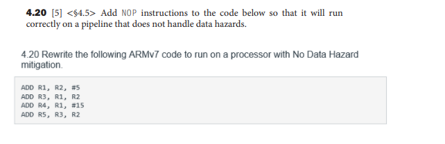 Solved 4.20 [5] Add NOP instructions to the code | Chegg.com