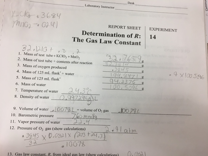 Solved Desk Laboratory Instructor REPORT SHEET EXPERIMENT | Chegg.com