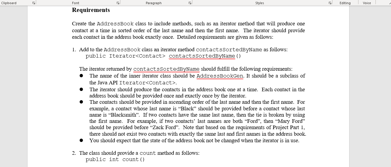 Create AddressBook class to meet these requirements | Chegg.com