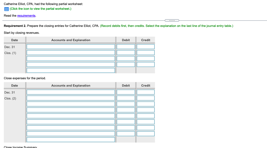 Solved Catherine Elliot, CPA, had the following partial | Chegg.com