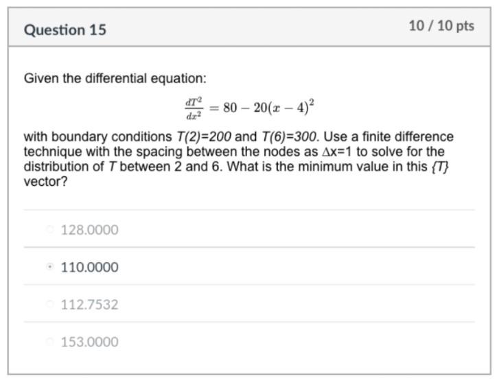 Solved Question 15 10 / 10 pts Given the differential | Chegg.com