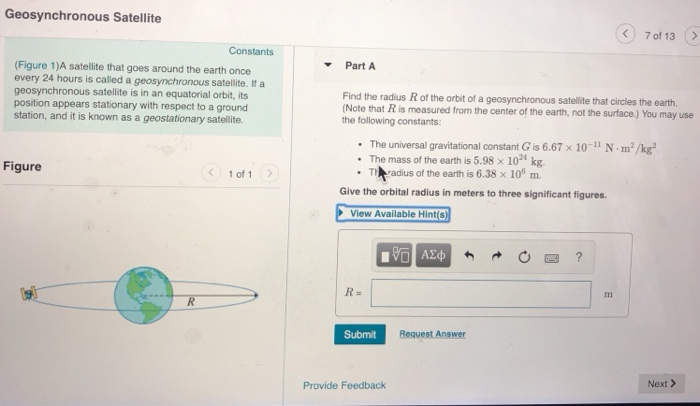Solved Geosynchronous Satellite 7 of 13> Constants Part A | Chegg.com