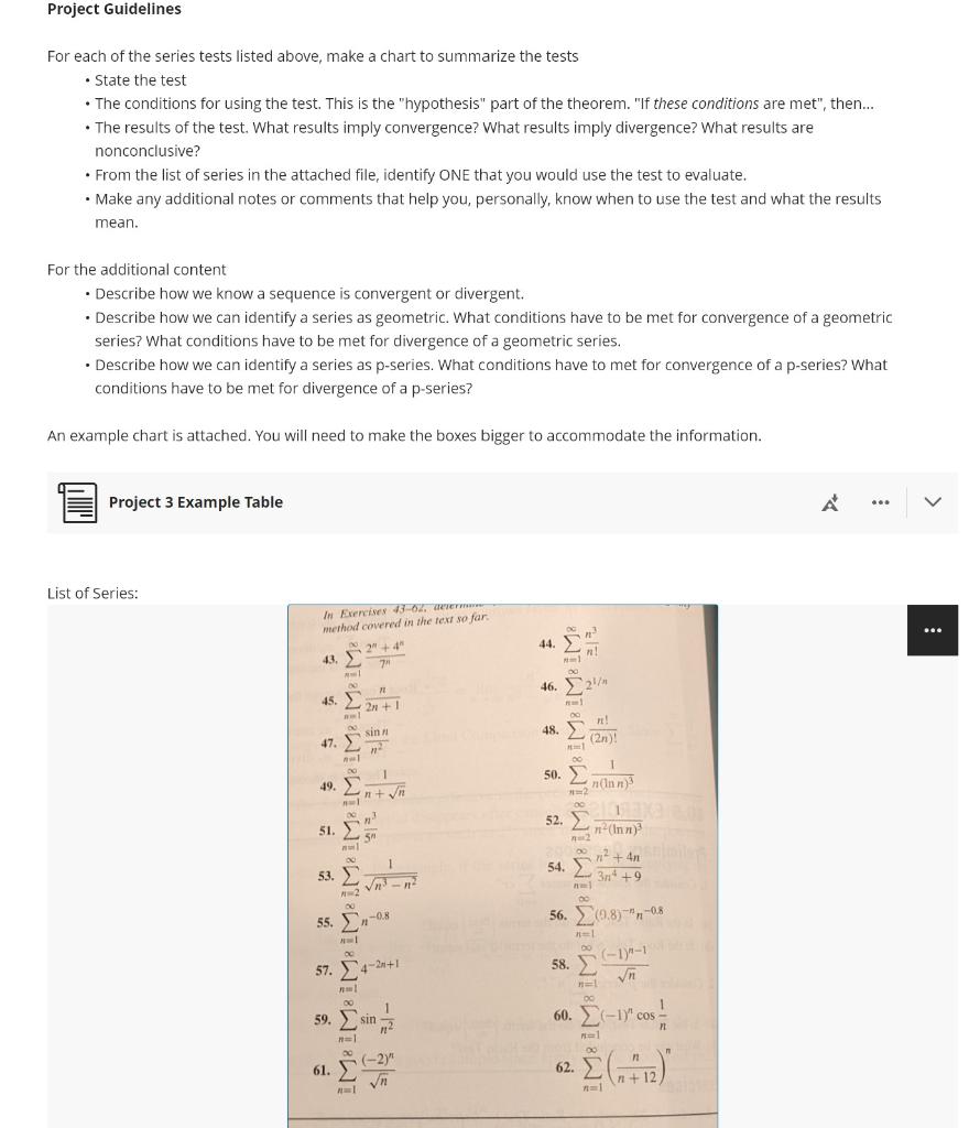 Solved Project Guidelines For each of the series tests | Chegg.com