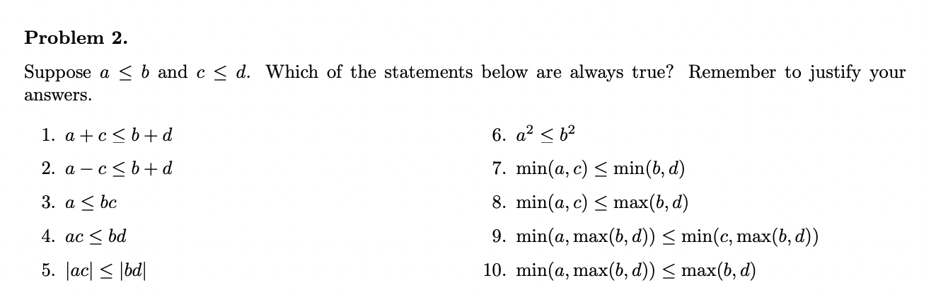Solved Suppose a≤b and c≤d. Which of the statements below | Chegg.com