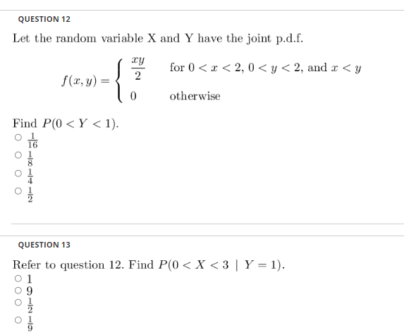 Solved QUESTION 12 Let the random variable X and Y have the | Chegg.com