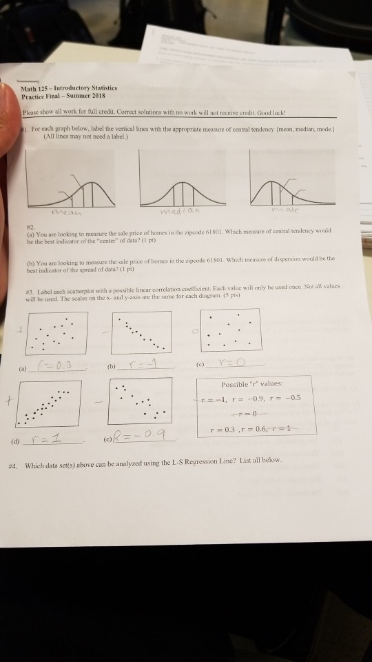 Solved Math 125-Introductory Statistics Practice Final - | Chegg.com