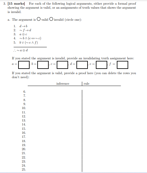 Solved 3. (15 marks] For each of the following logical | Chegg.com
