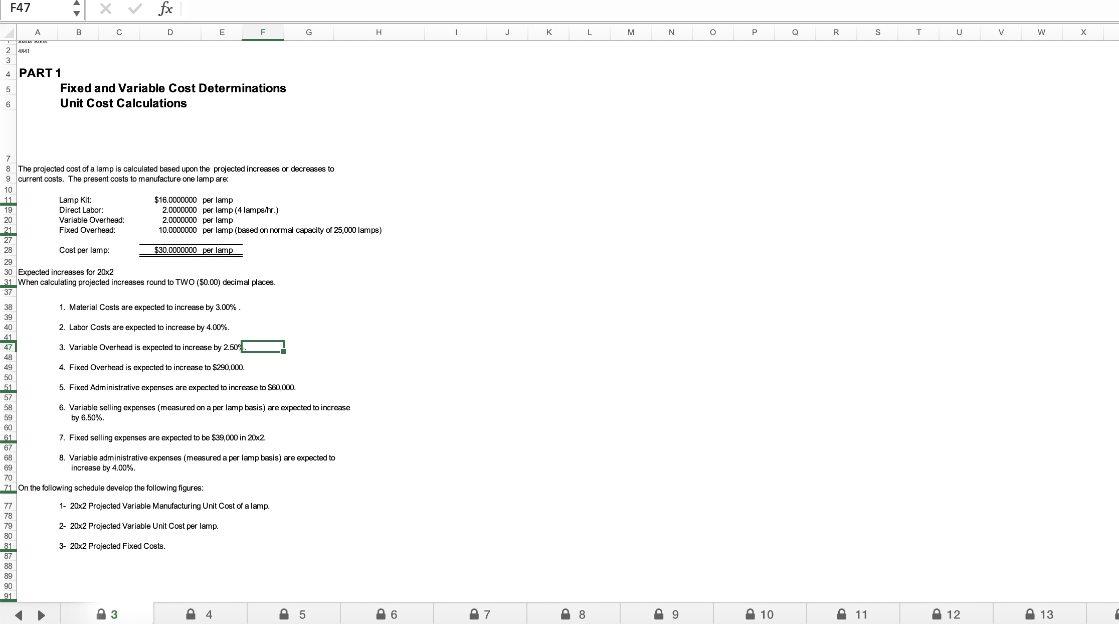 Solved PART 1 Fixed and Variable Cost Determinations Unit | Chegg.com