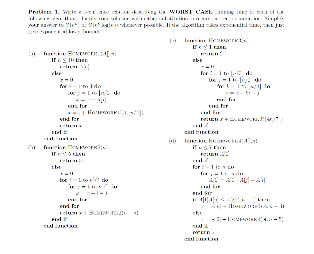 Solved =0 Problem 1. Write a recurrence relation describing | Chegg.com