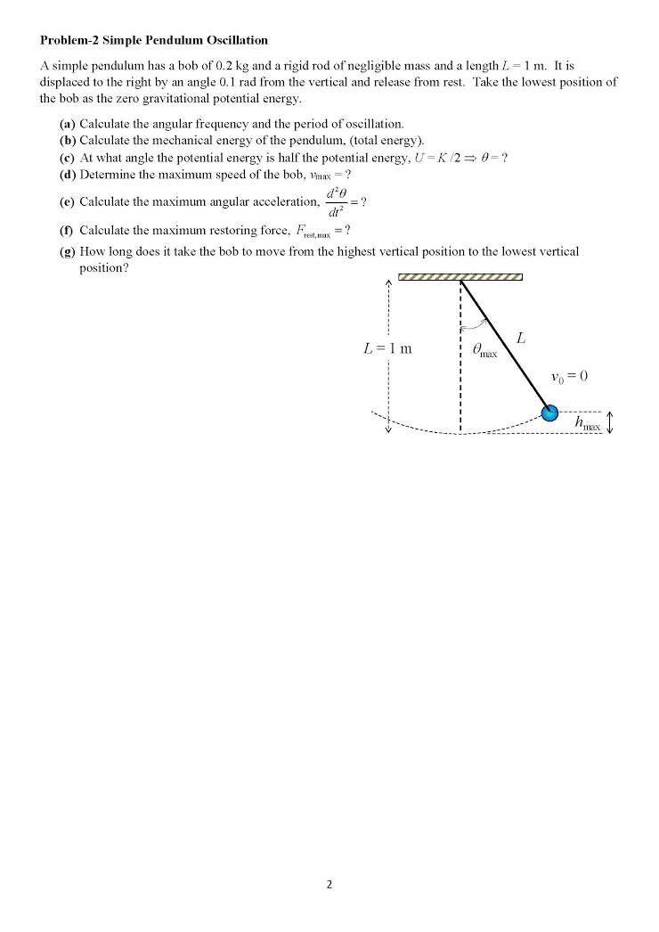 Solved Problem-2 Simple Pendulum Oscillation A simple | Chegg.com