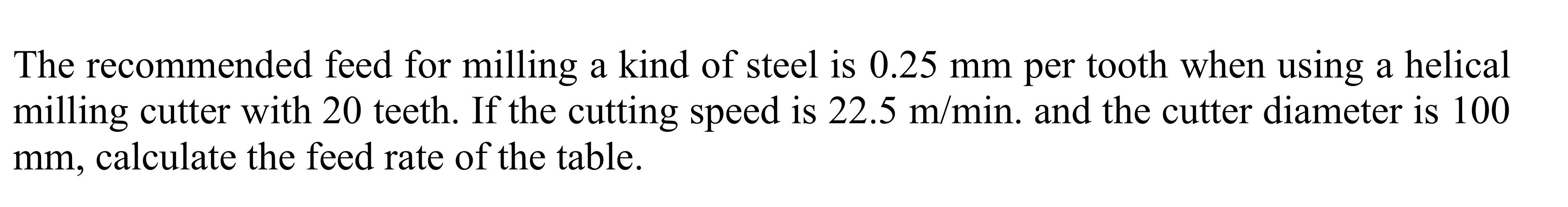 Solved The recommended feed for milling a kind of steel is | Chegg.com